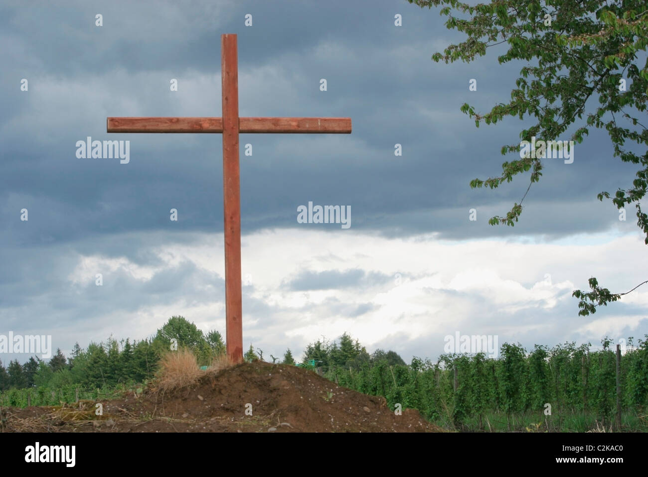 Wooden cross on hillside hi-res stock photography and images - Alamy