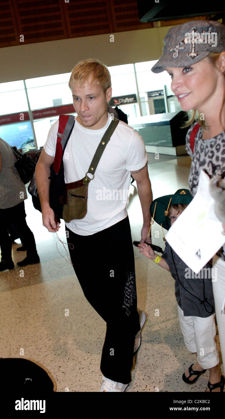 Brian Littrell with wife and son The Backstreet Boys arriving at Sydney ...