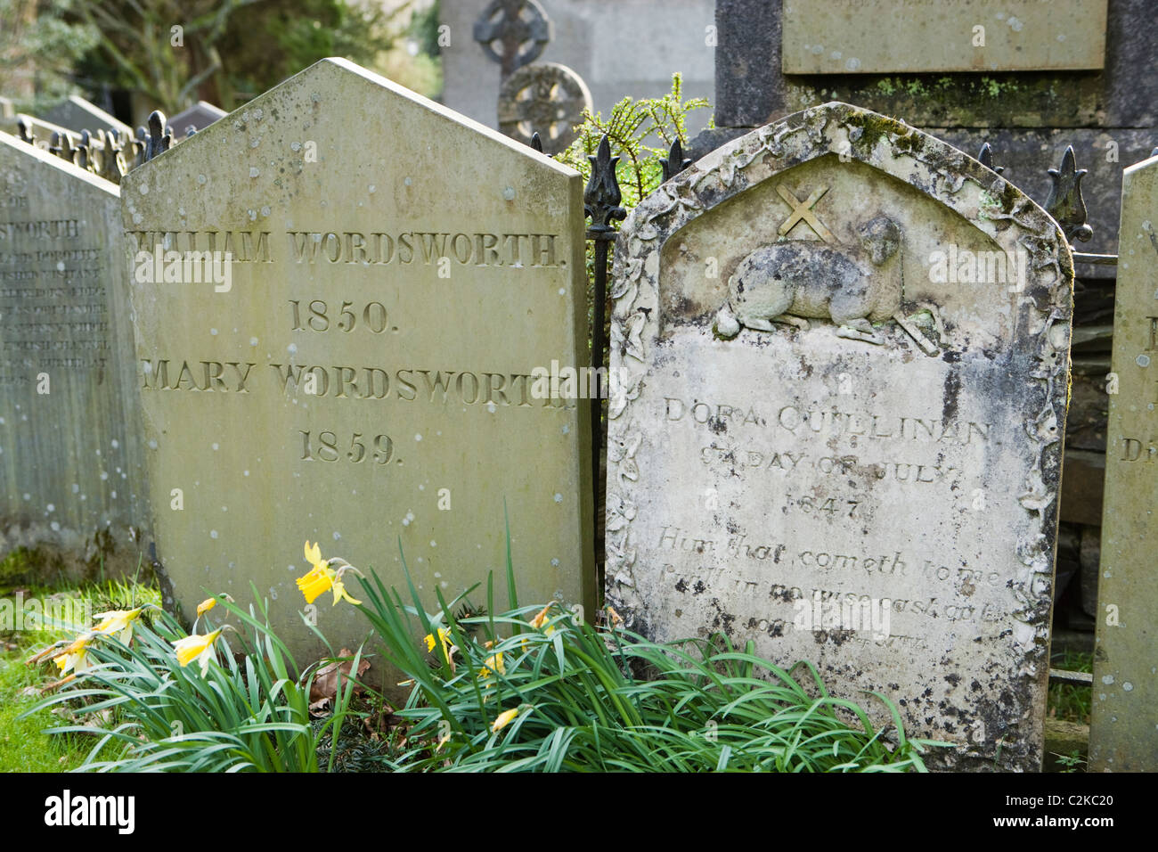 Graves of William Wordsworth, his wife and daughter, Grasmere, Cumbria ...
