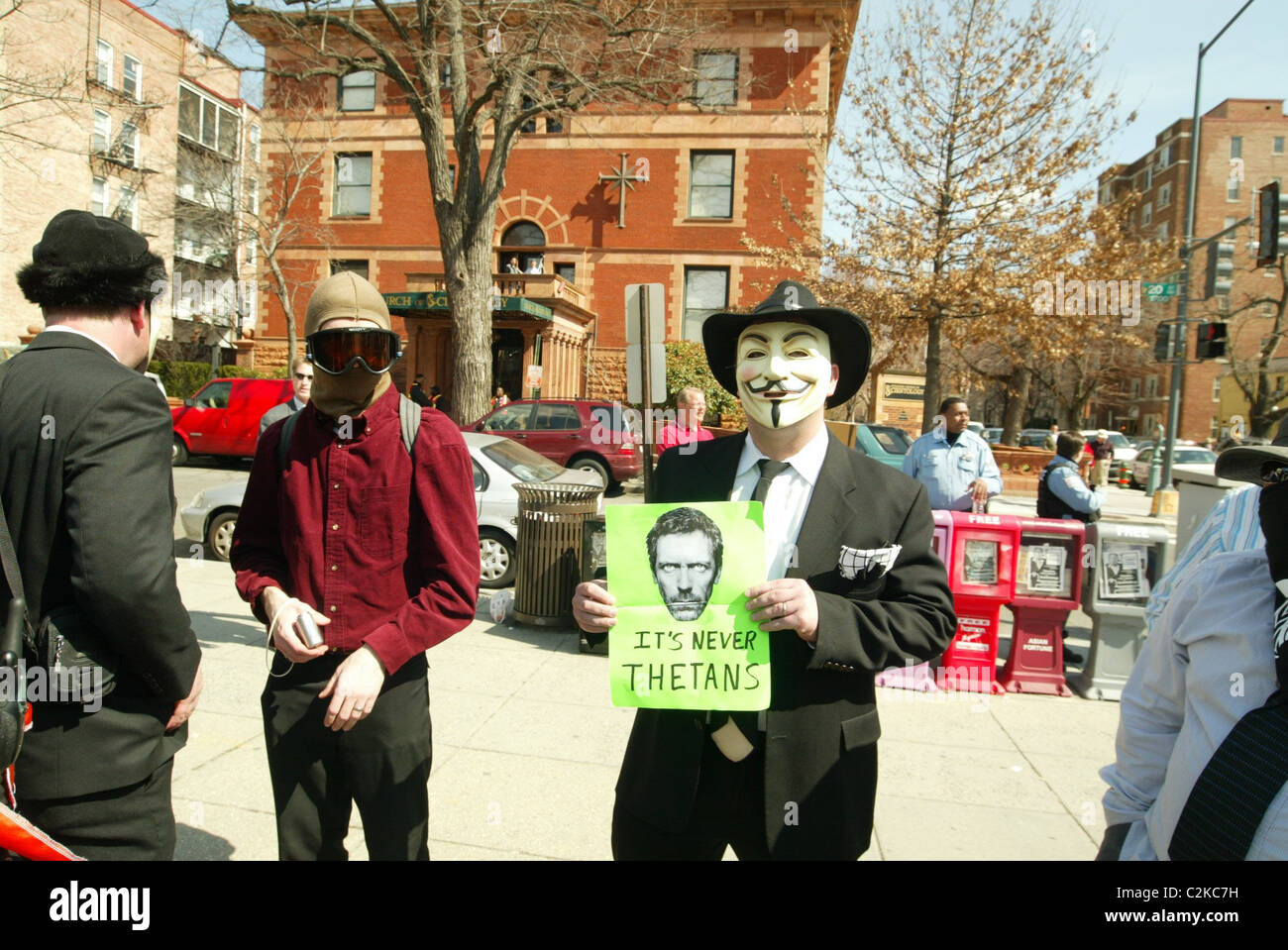 Activists protesting outside the Scientology Center in Dupont Circle ...