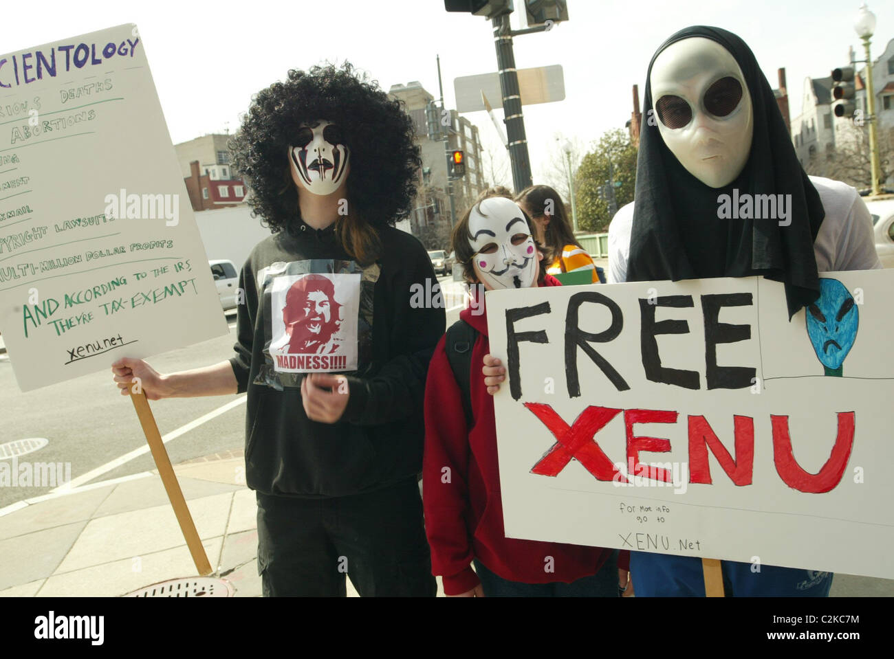 Activists protesting outside the Scientology Center in Dupont Circle ...