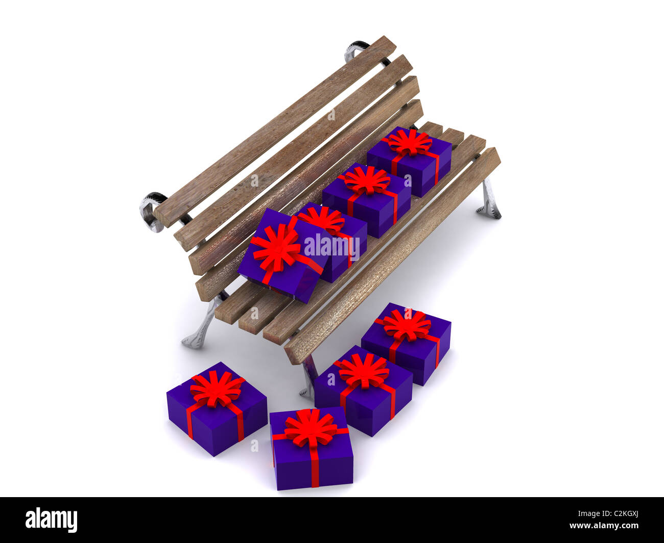 many gifts on bench. 3d Stock Photo - Alamy