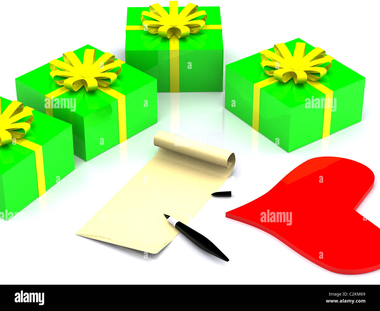 letter and gifts whith heart. 3D Stock Photo - Alamy