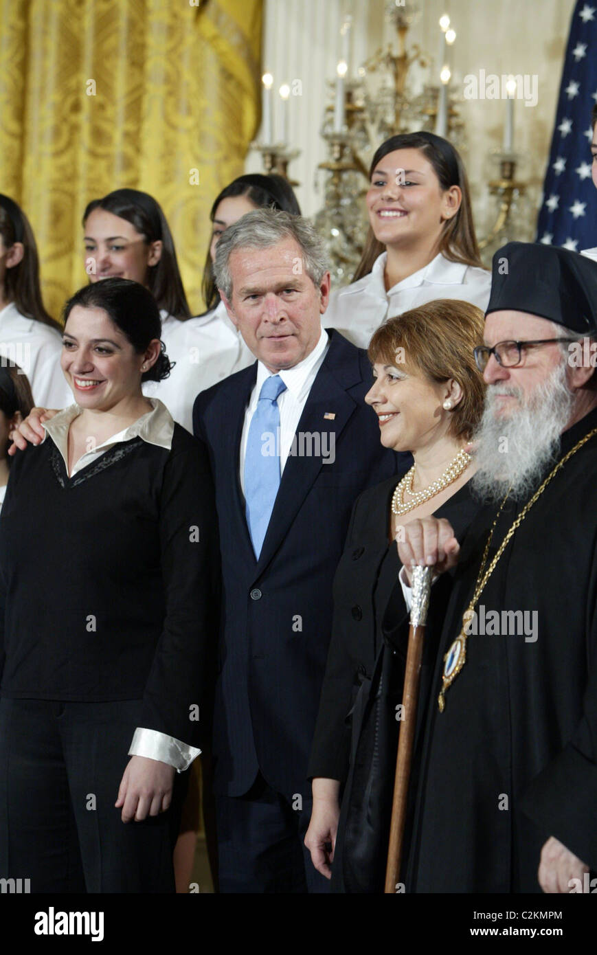 President George Bush greeting members of the Greek Orthodox Community ...