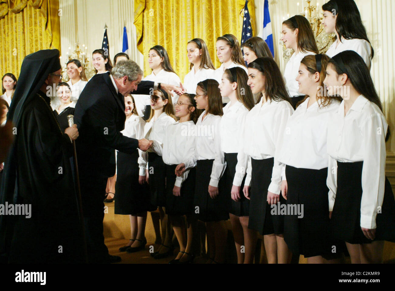President George Bush greeting members of the Greek Orthodox Community ...