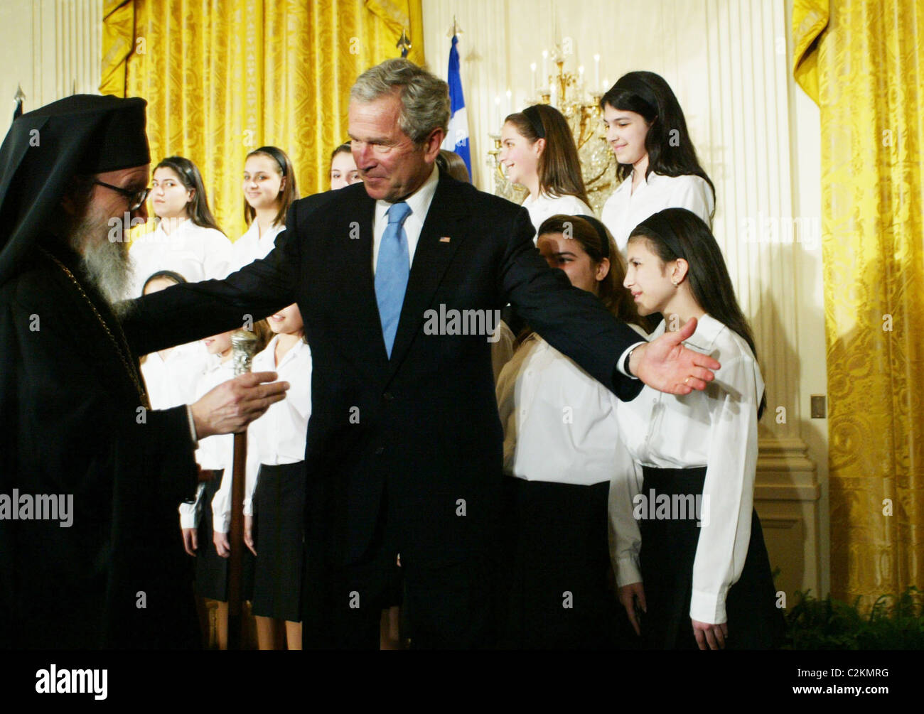 President George Bush greeting members of the Greek Orthodox Community ...