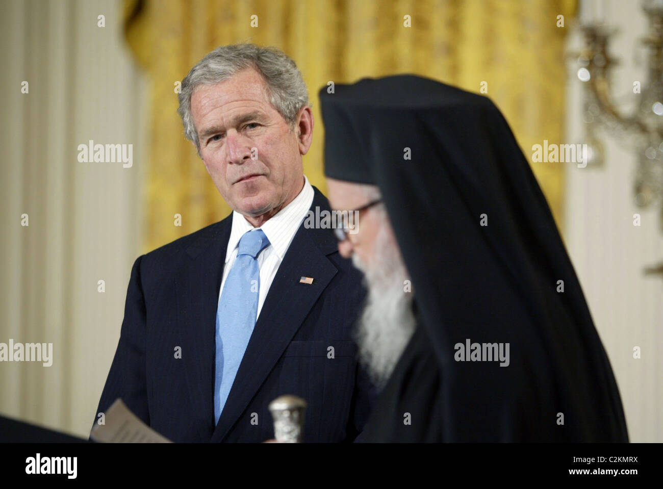 President George Bush greeting members of the Greek Orthodox Community ...