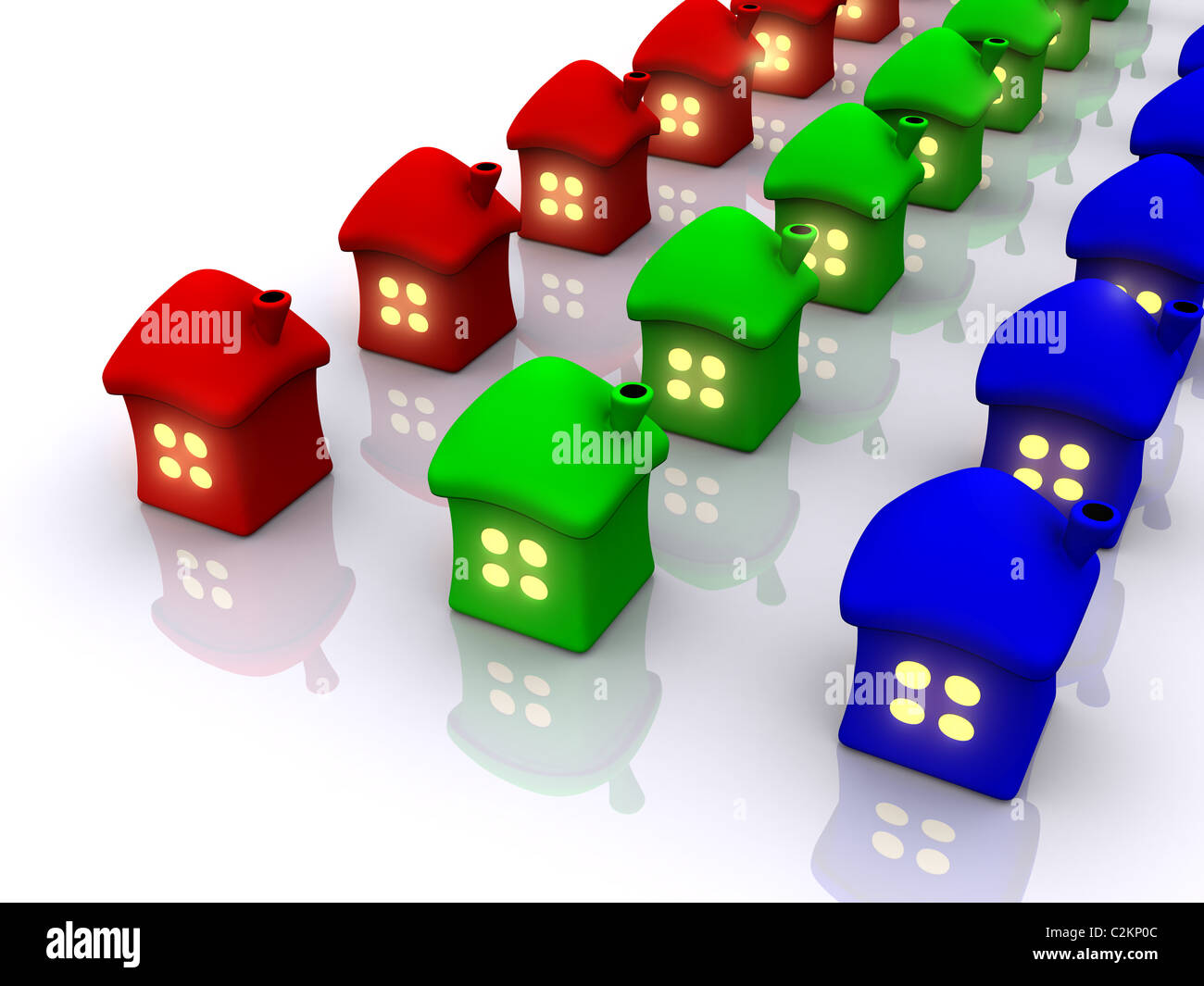 RGB homes with light in window. 3d Stock Photo - Alamy