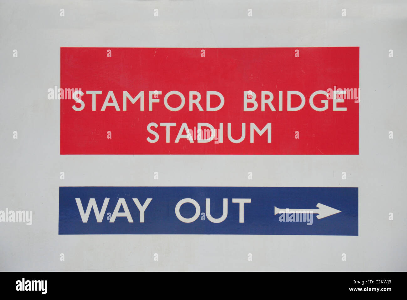 Digitally altered sign in Fulham Broadway underground station pointing ...