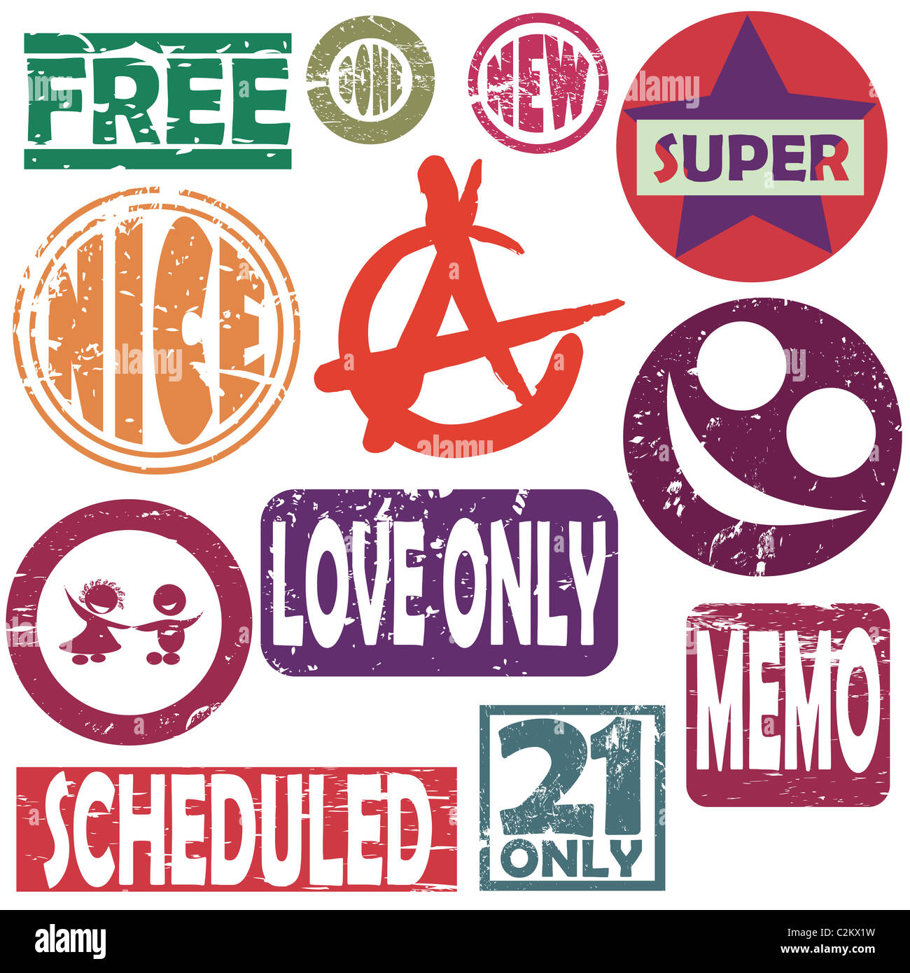 Stylized stamps in colors Stock Photo - Alamy