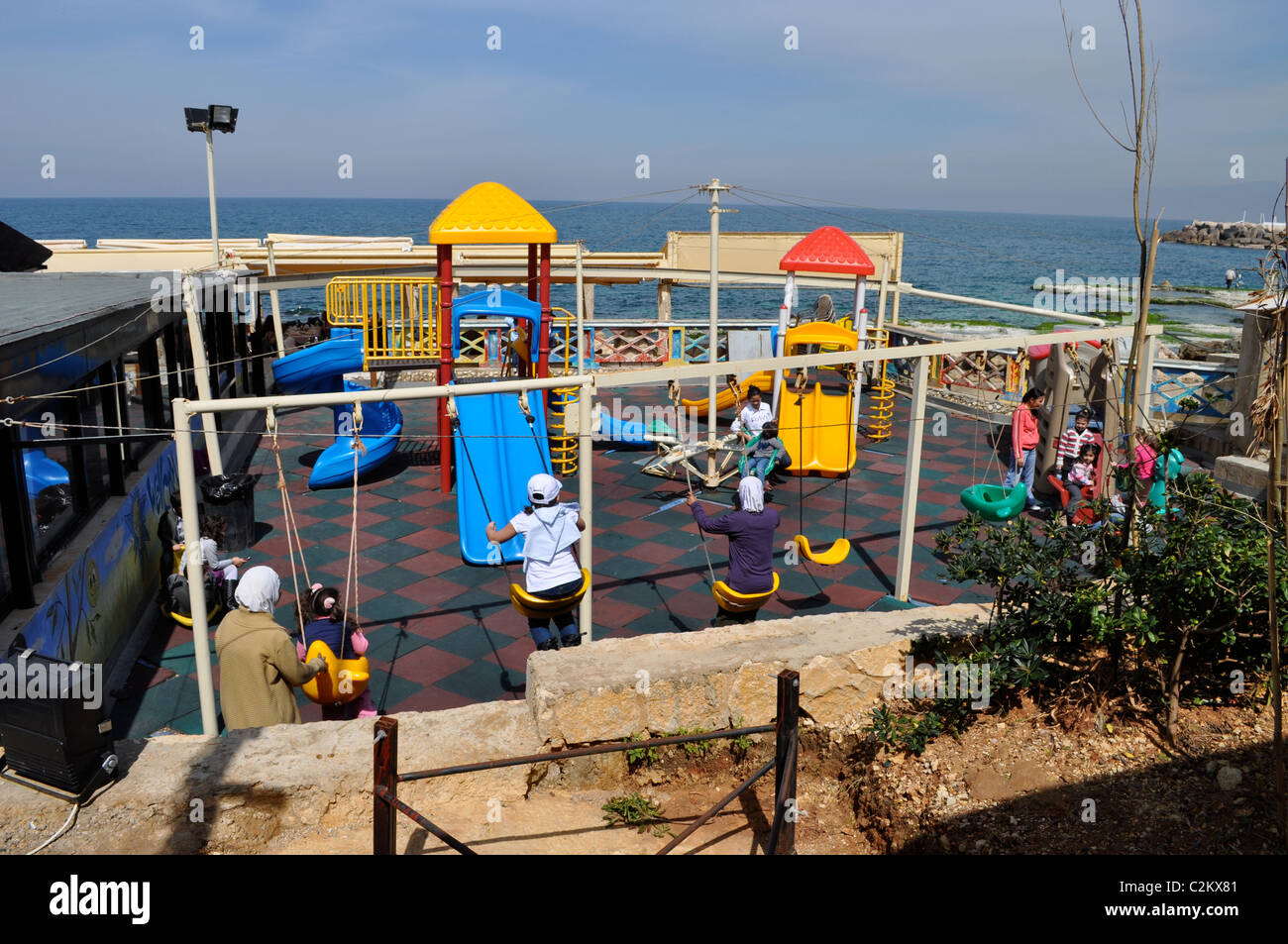 Manara, Beirut, Lebanon. Mediterranean cafe, Muslim families. Friday ...