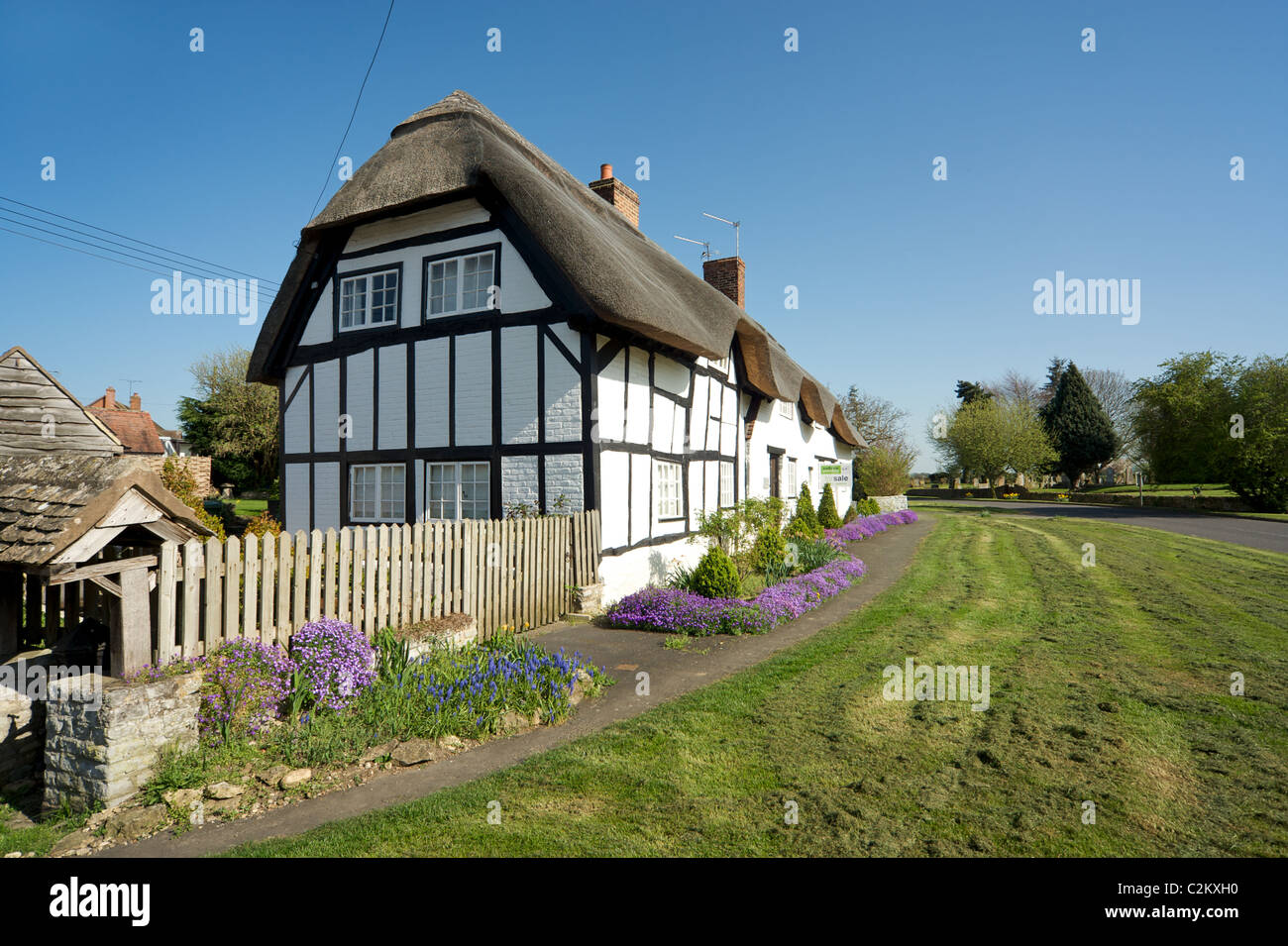 Traditional black and white timber cottages in the small village of ...