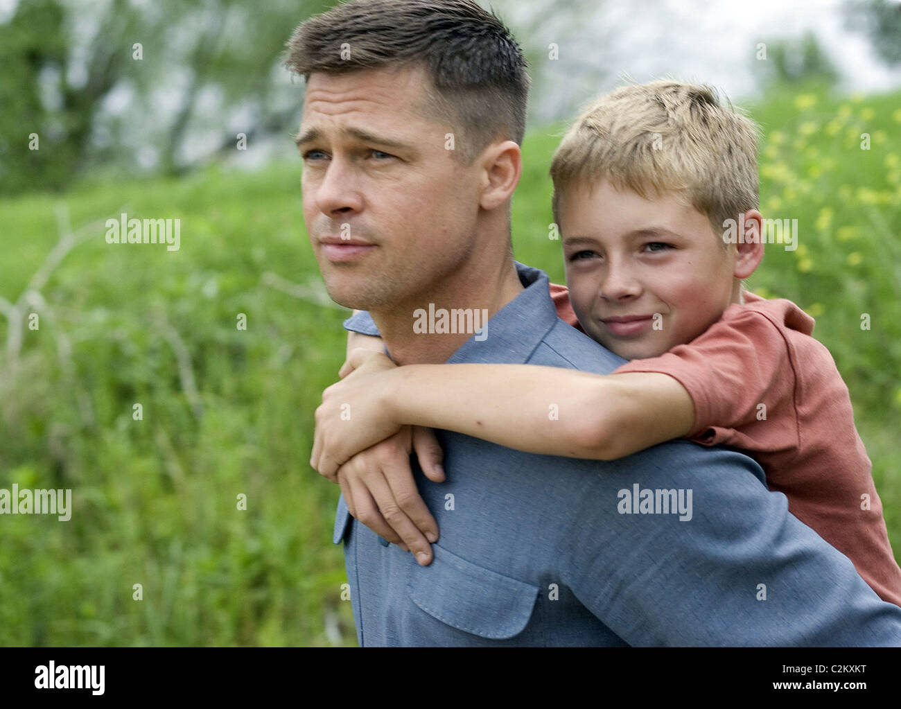 Brad pitt terrence malick dir boy child countryside 2011 hi-res stock ...