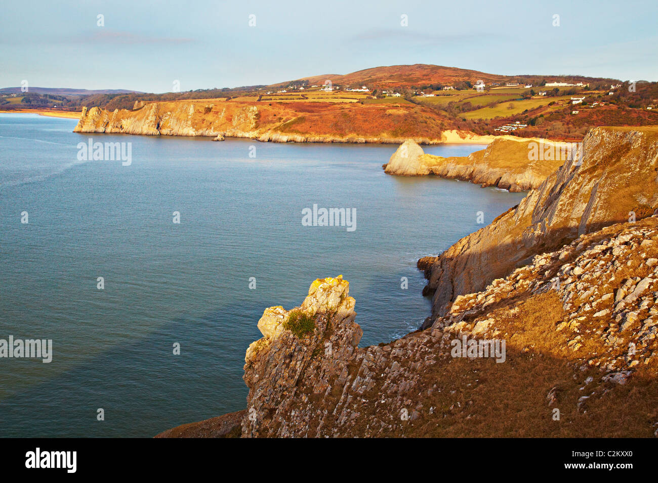 Pobbles Beach, Three Cliffs Bay, Gower, Wales Stock Photo - Alamy