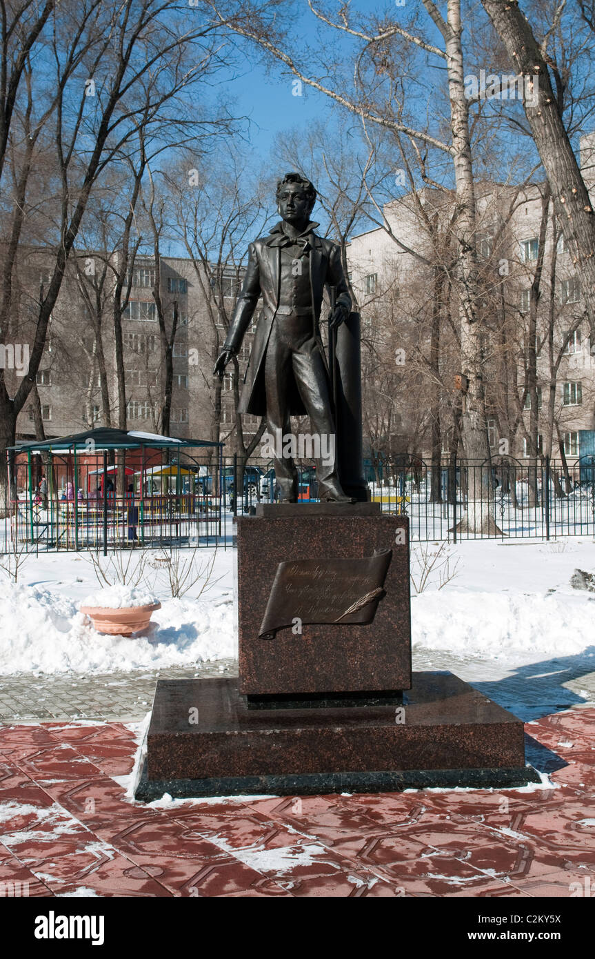 Statue of russian poet Alexander Pushkin in Abakan, the capital city of ...