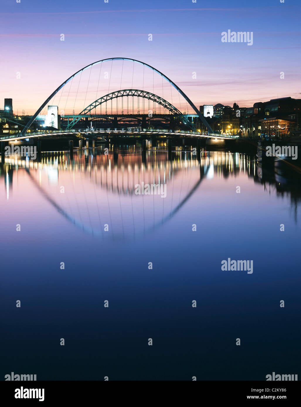 Tyne and millennium bridges at sunset hi-res stock photography and ...