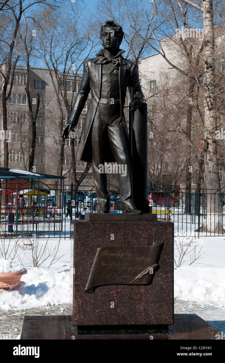 Statue of russian poet Alexander Pushkin in Abakan, the capital city of ...