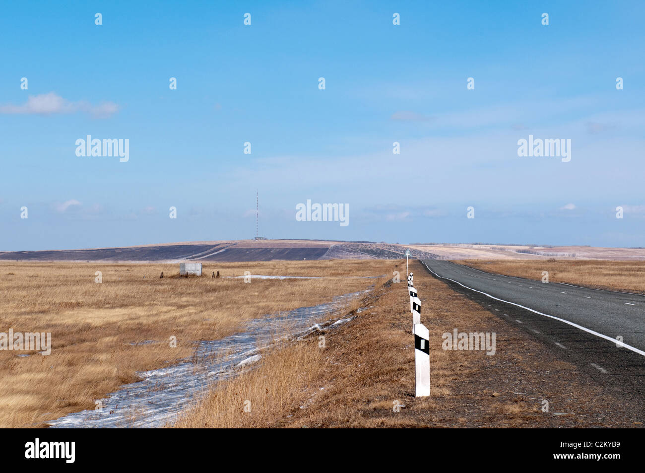 The siberian road near Abakan, the capital city of the Republic of ...
