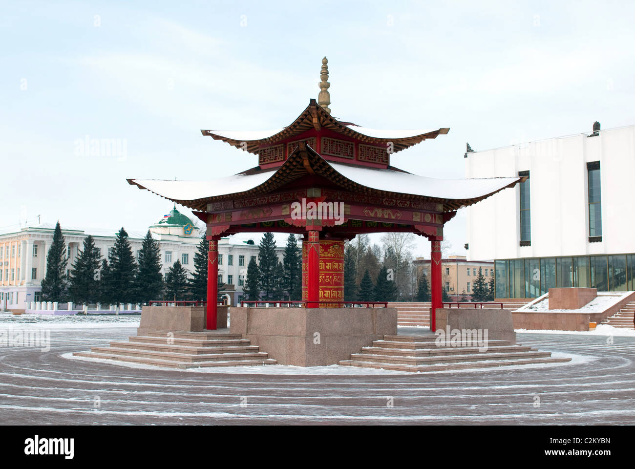 Buddhist prayer wheel on Arat square in Kyzyl - capital of the Tuva ...