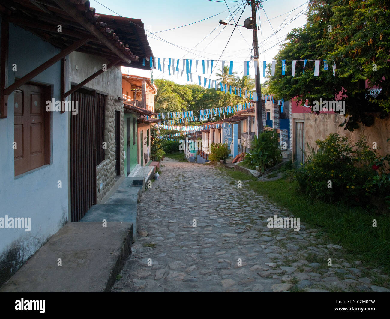 Empty street on Boipeba Island, Bahia State, Brazil, just after ...