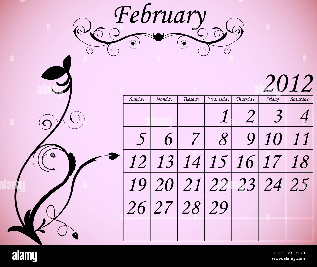 2012 Calendar Set 2 Decorative Flourish February Stock Photo - Alamy