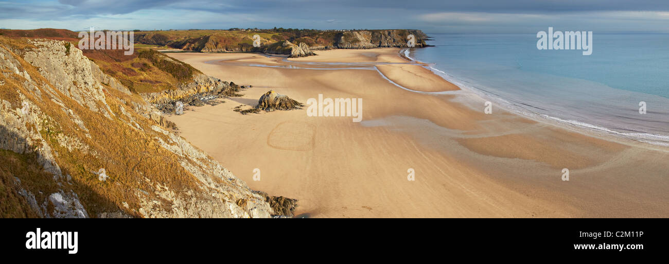 Three Cliffs Bay from Penmaen Burrows, Gower, Wales Stock Photo - Alamy