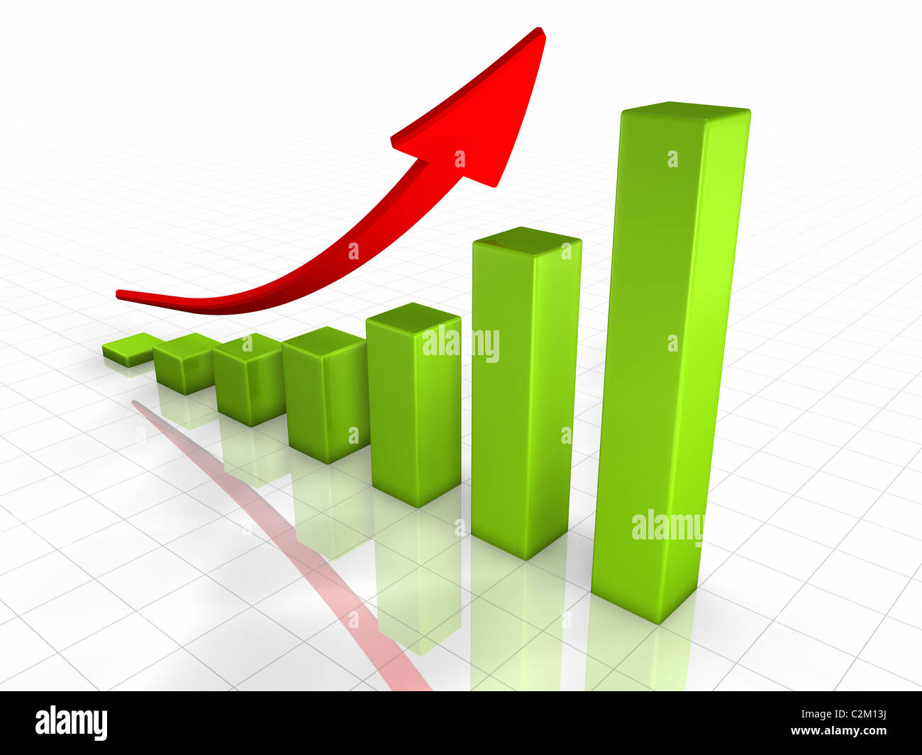Green growing graph with a red arrow pointing upward Stock Photo - Alamy