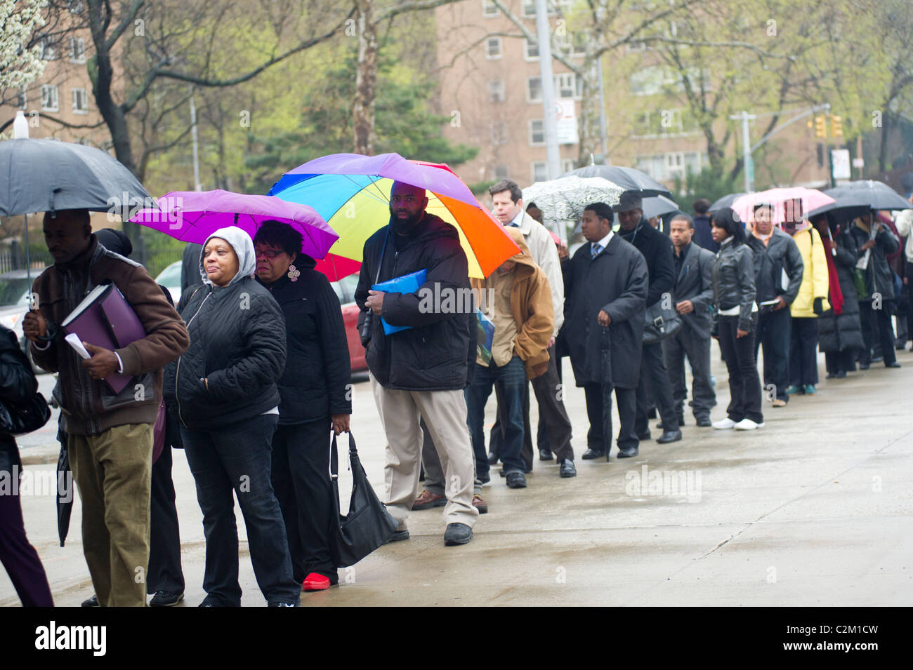 Job seekers line up for a job fair in downtown Brooklyn in New York on ...