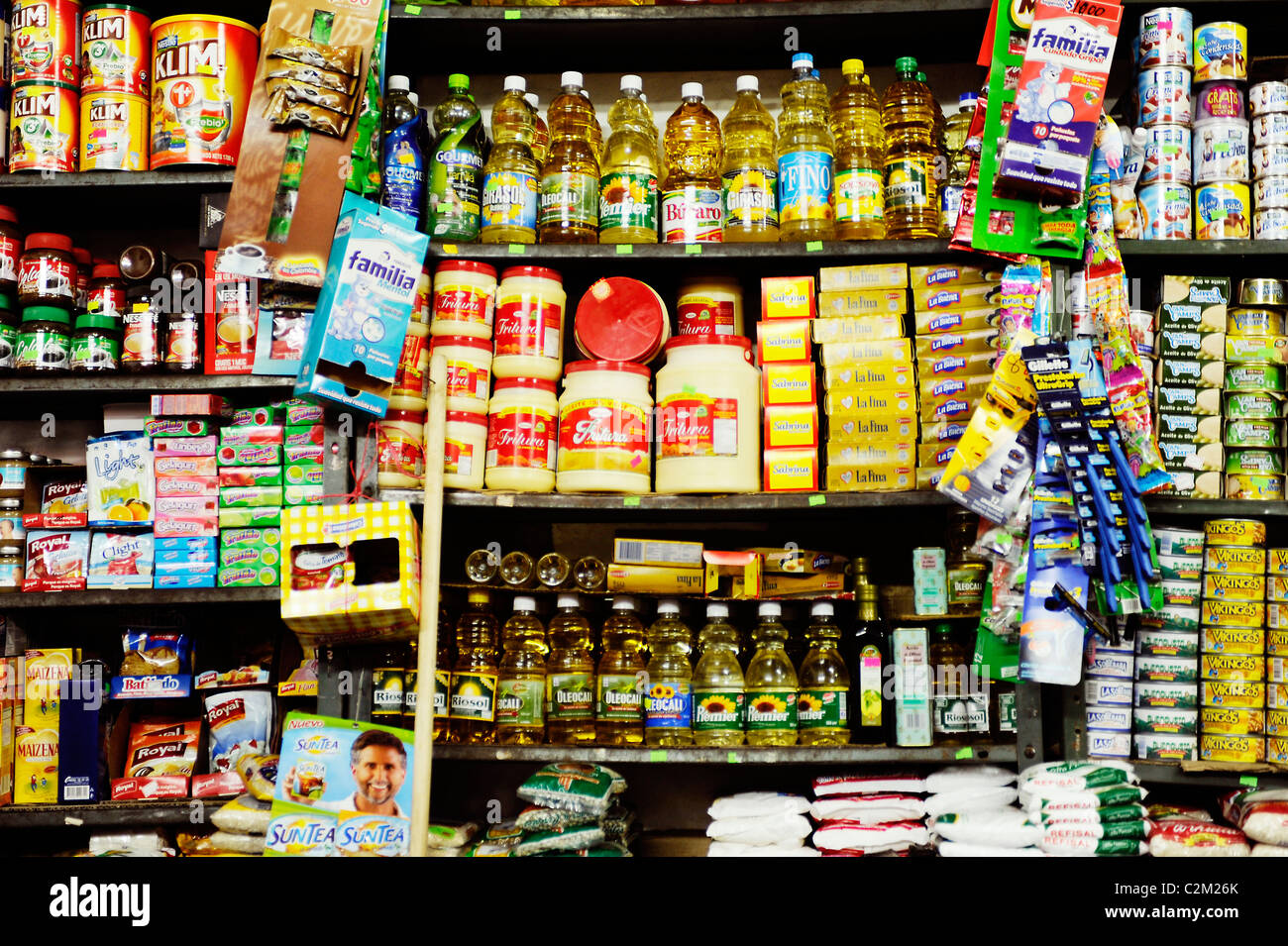 Close up of products for sale in local shop in Barichara, Colombia ...