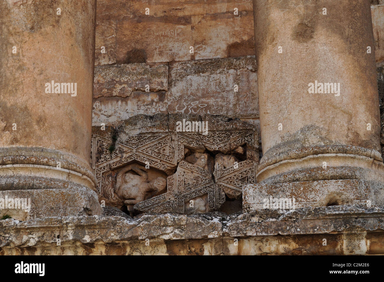 Cleopatra fallen from ceiling of Roman temple in Baalbek, showing asp ...