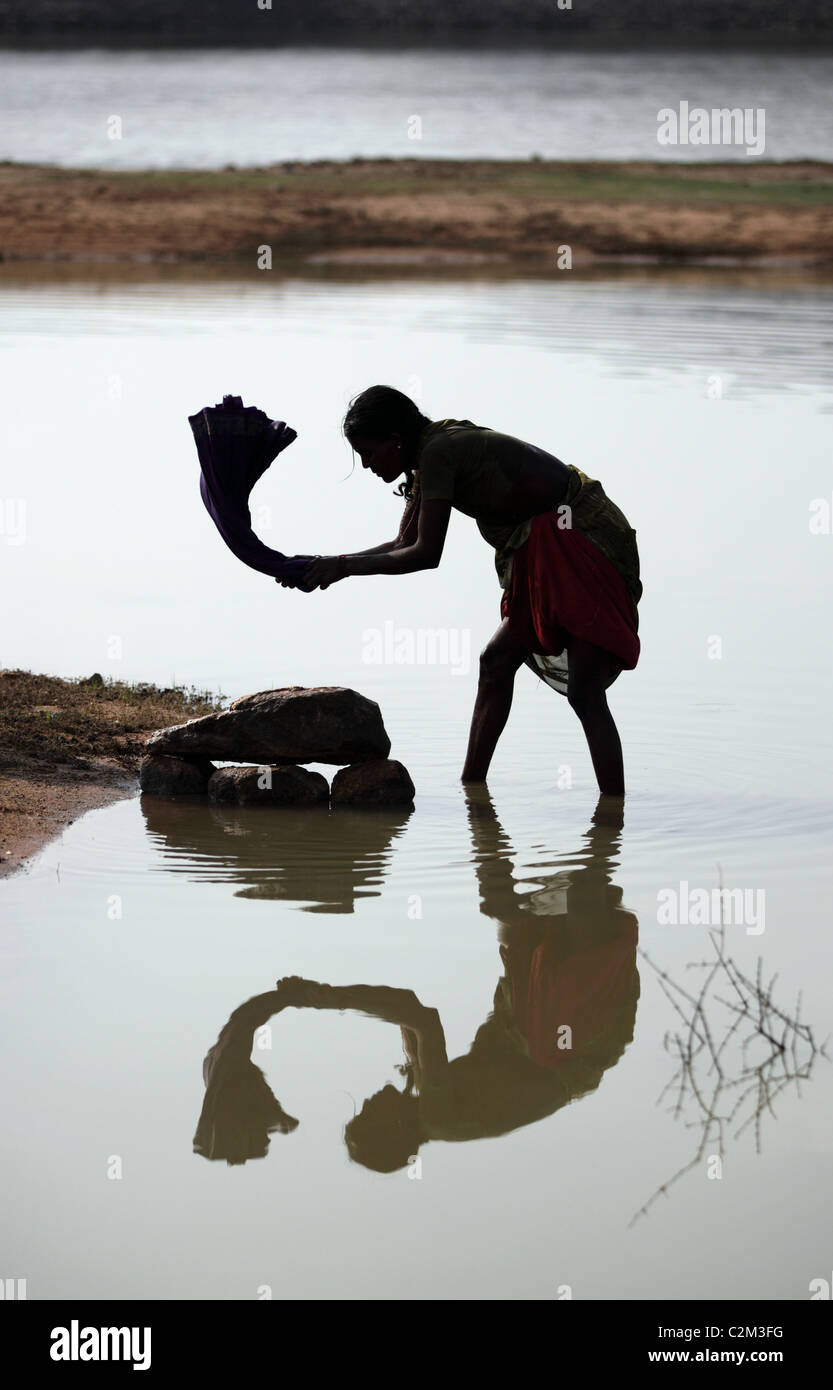Indian woman washing clothes Andhra Pradesh South India Stock Photo - Alamy