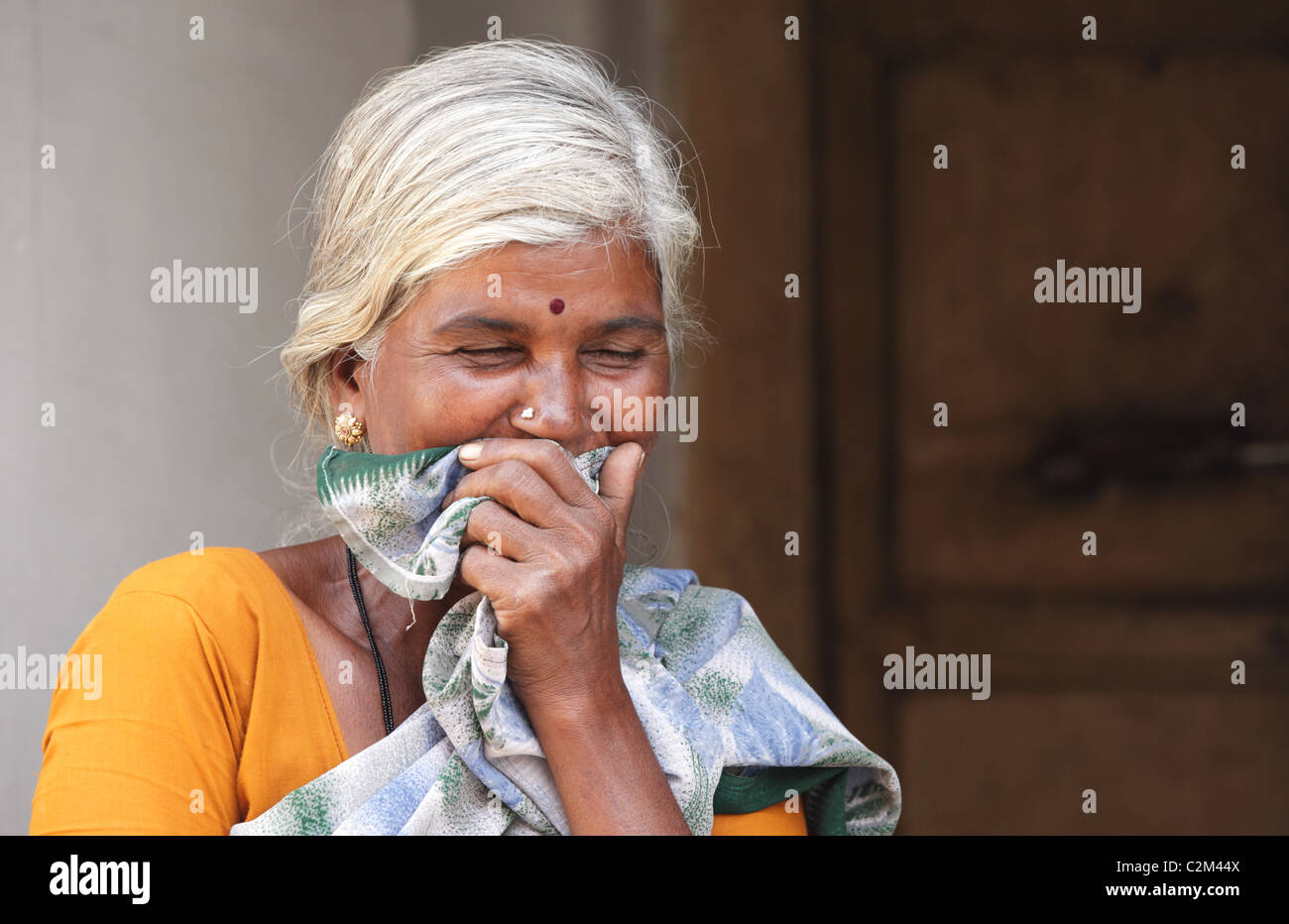 Indian woman laughing in Andhra Pradesh South India Stock Photo - Alamy