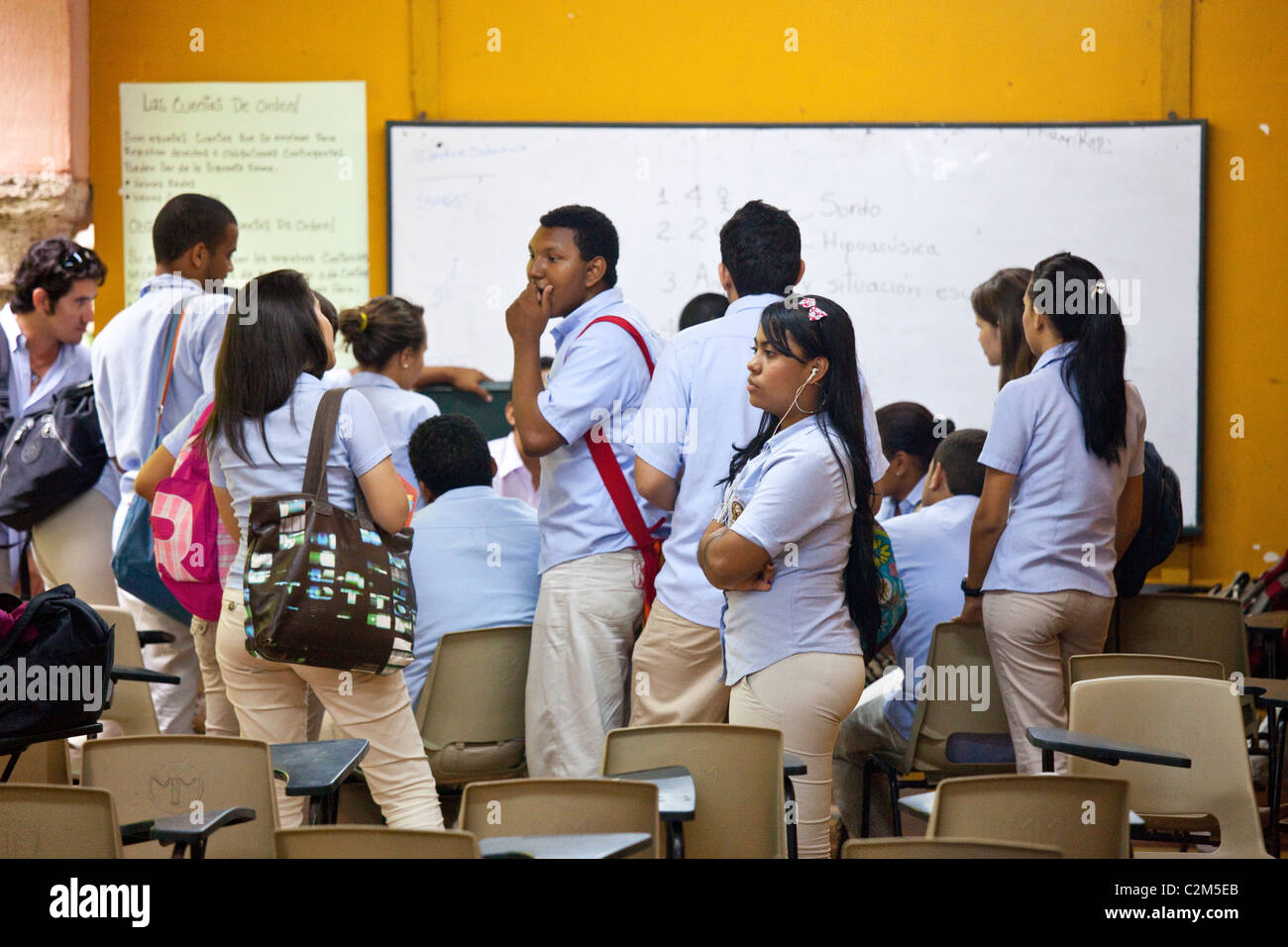 Students in classroom at Rafael Nunez University, Cartagena, Colombia ...
