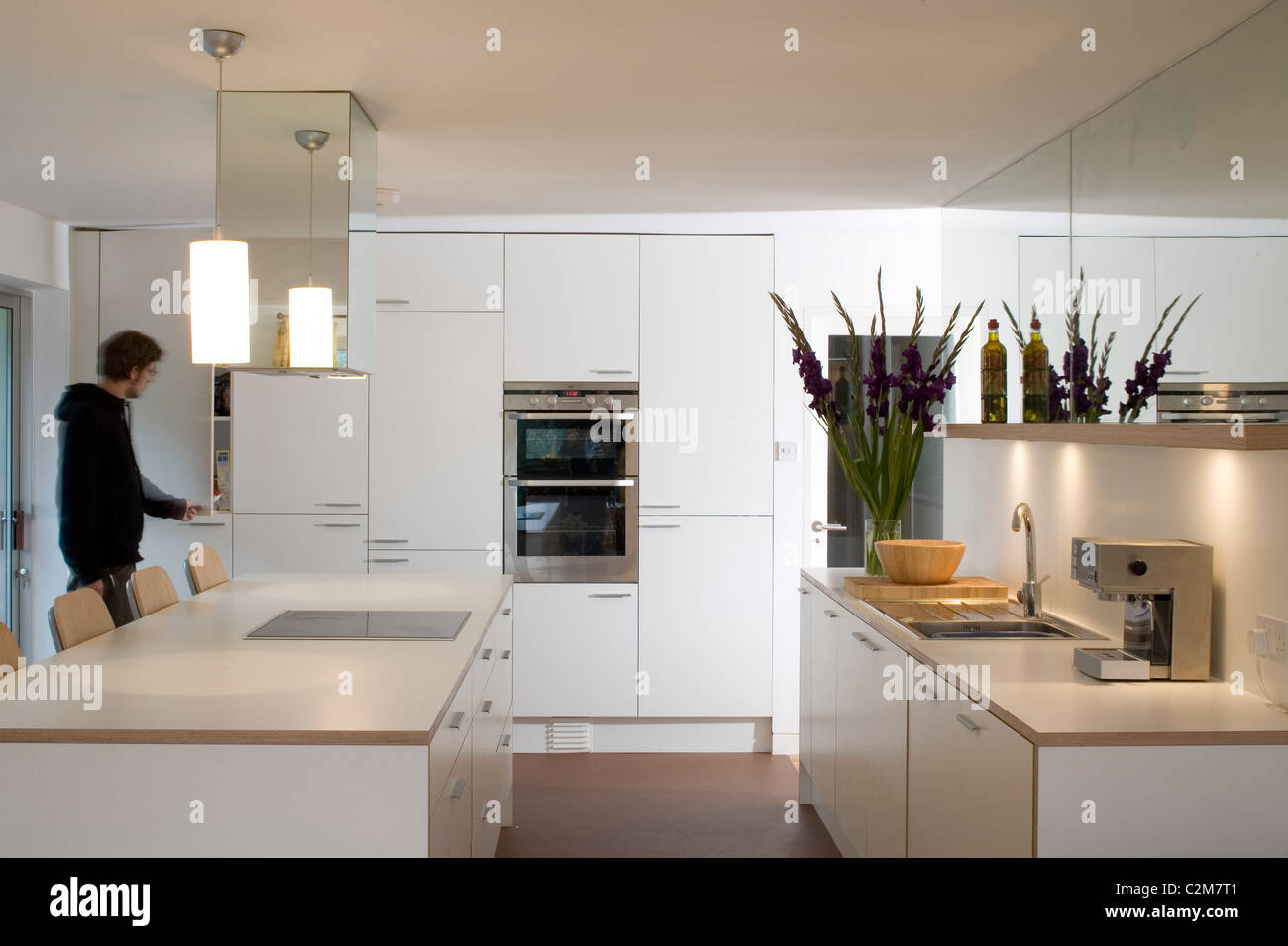 Cedarways extension, kitchen with figure Stock Photo - Alamy