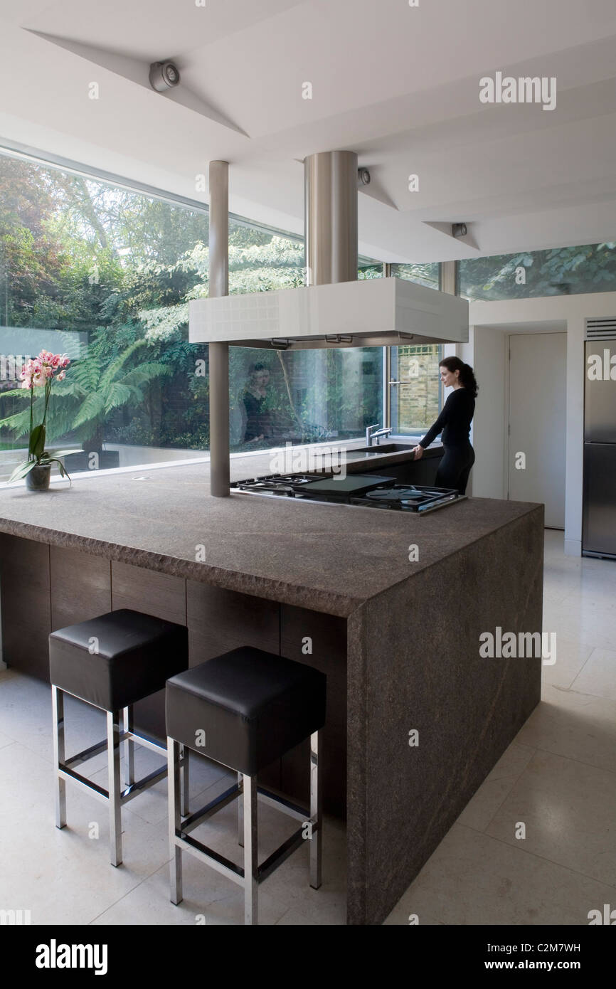 Pavilion extension, kitchen with figure Stock Photo - Alamy