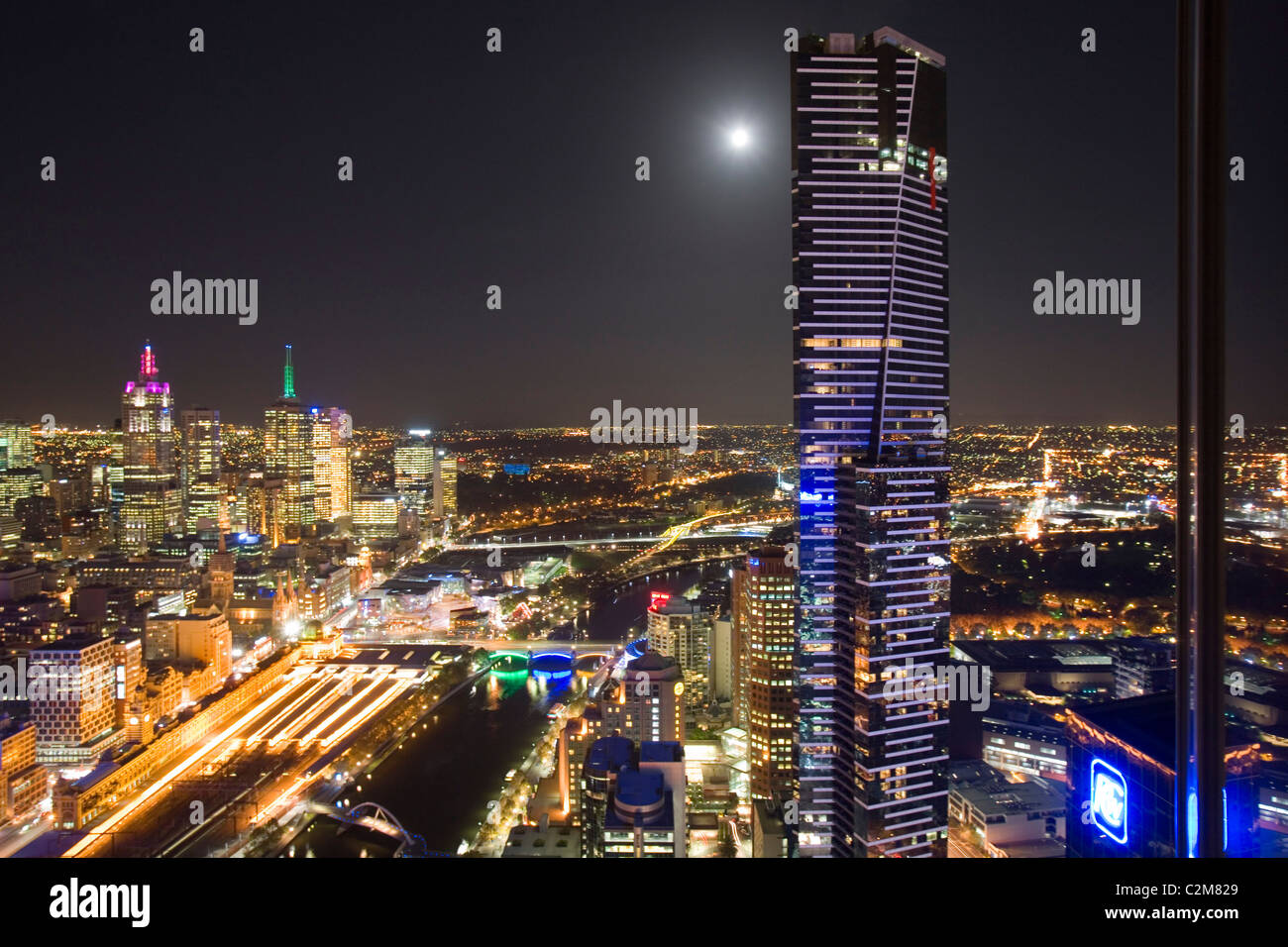 Melbourne at night with Eureka Tower Stock Photo - Alamy