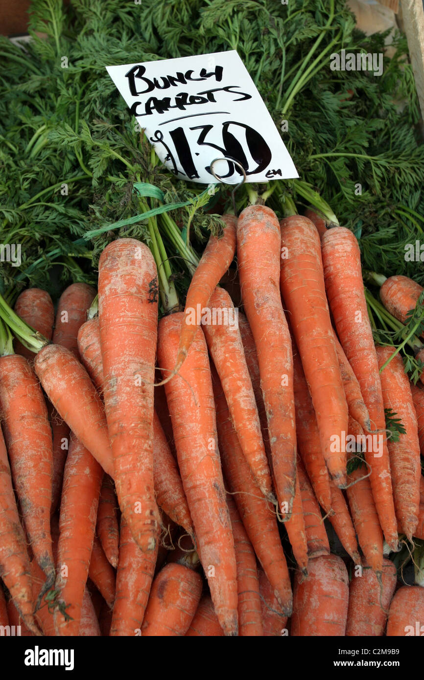 Homegrown Organic Carrots on display in a Green Grocer's Stock Photo ...