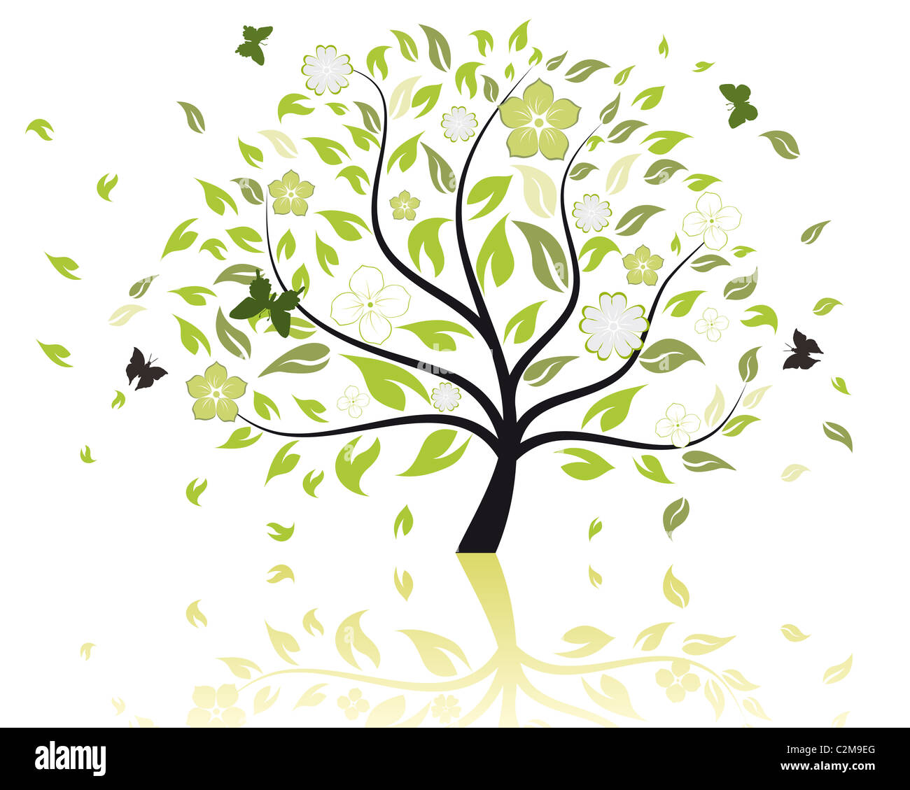 Beautiful summer tree with blossom flowers. Vector illustration Stock ...