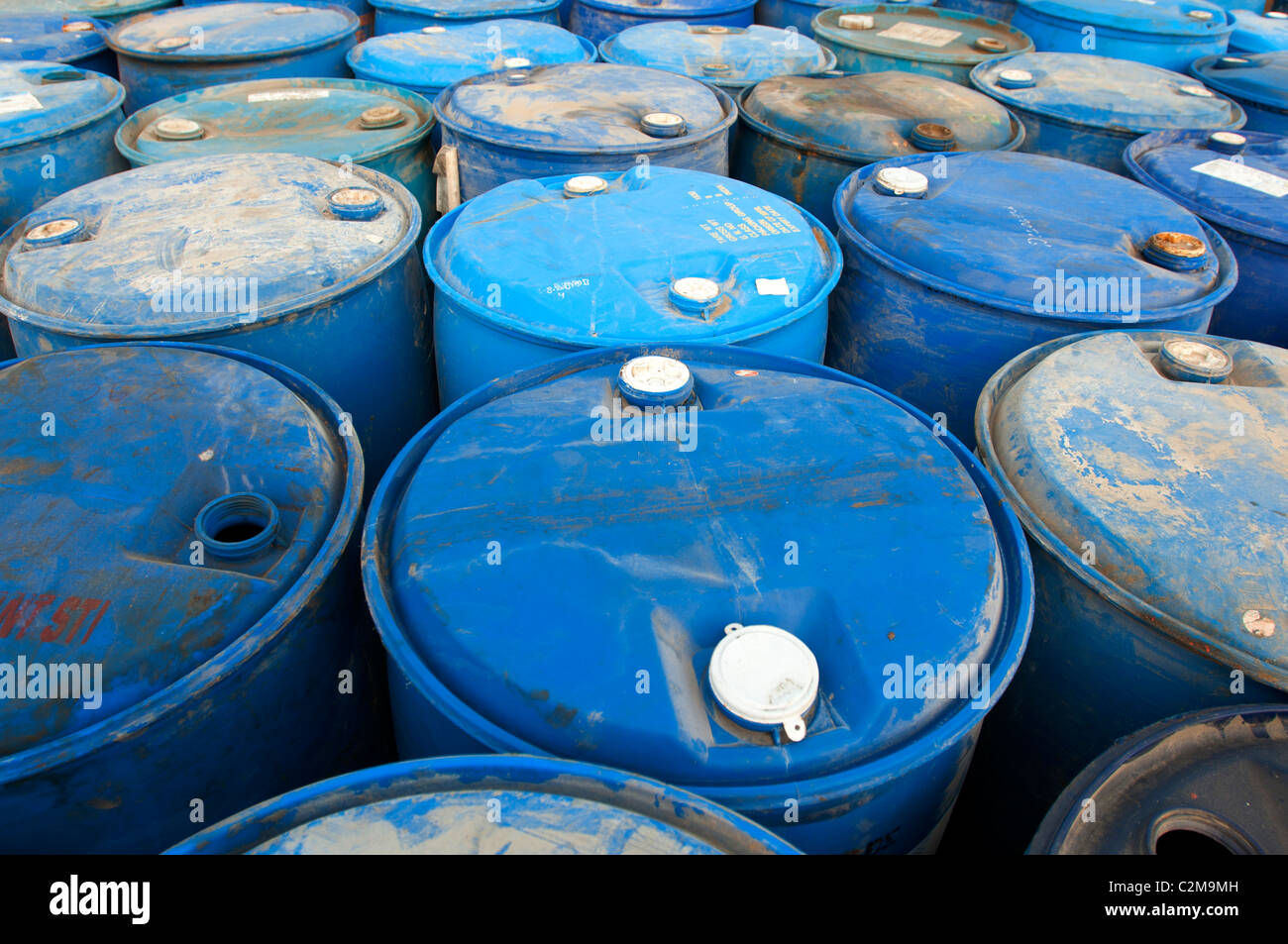 blue plastic drums Stock Photo - Alamy