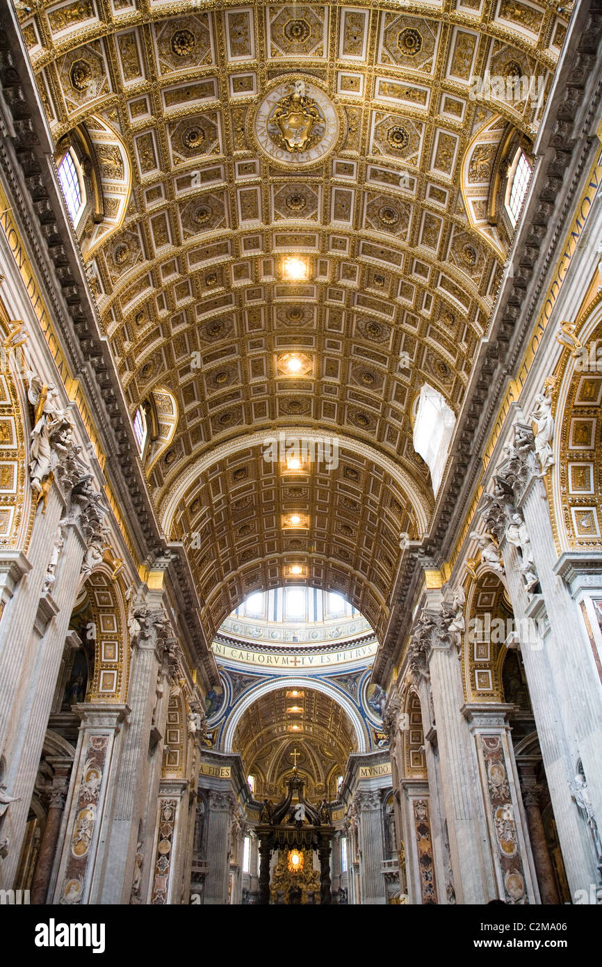 View to the showing elaborate gold ceiling, St Peter's Basilica ...