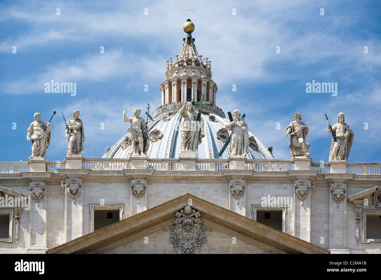 Statues above the entrance to St Peter's Basilica, Vatican City, Rome ...