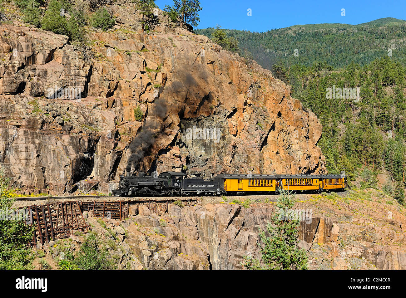 A steam engine, locomotive on the railroad between Durango and ...