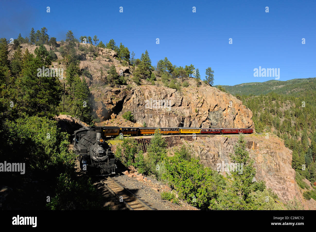A steam engine, locomotive on the railroad between Durango and ...