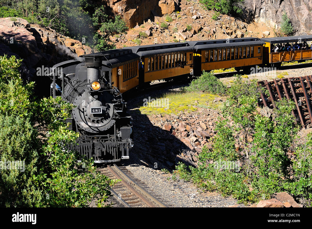 A steam engine, locomotive on the railroad between Durango and ...
