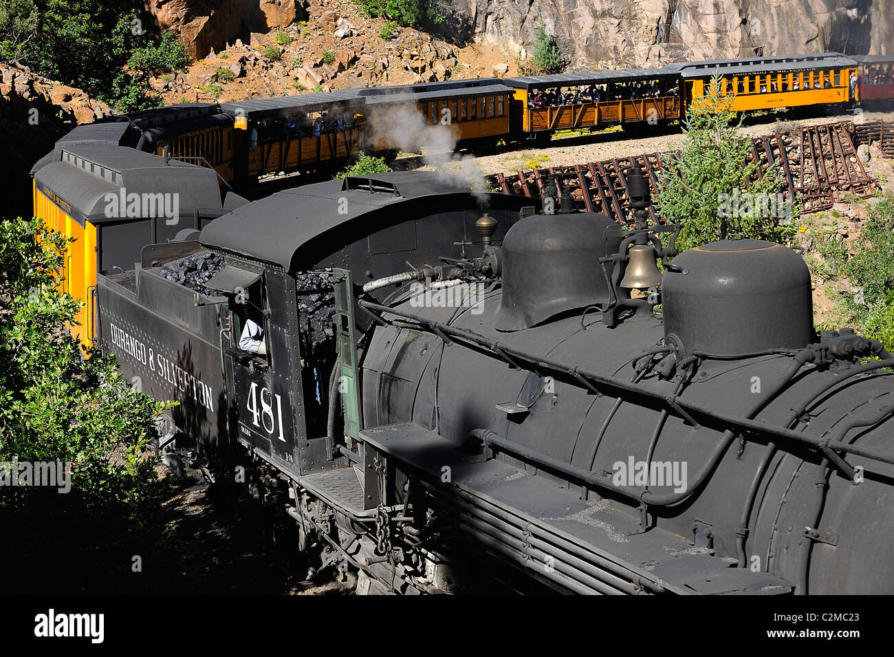 A steam engine, locomotive on the railroad between Durango and ...