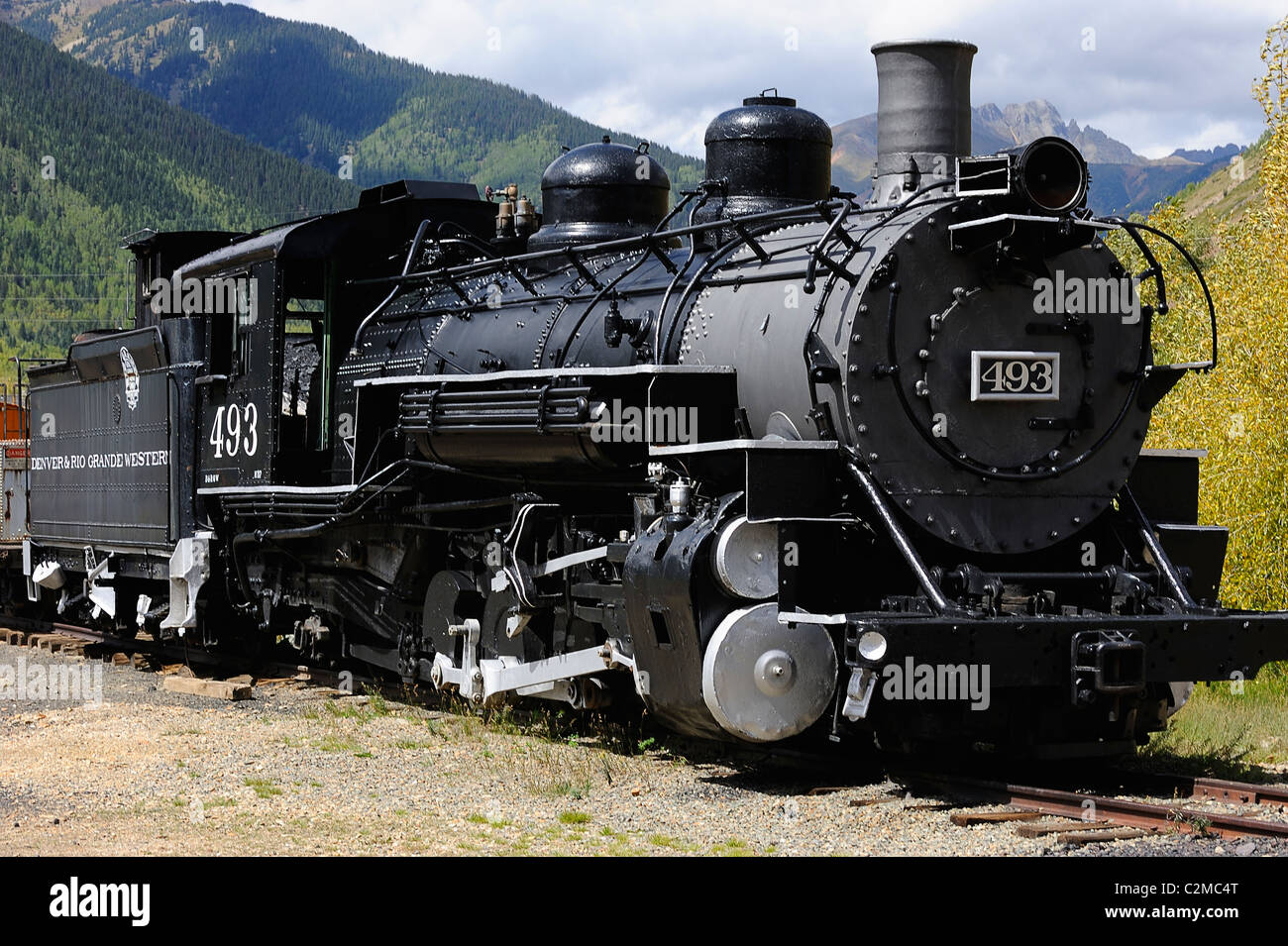 A steam engine, locomotive on the railroad between Durango and ...