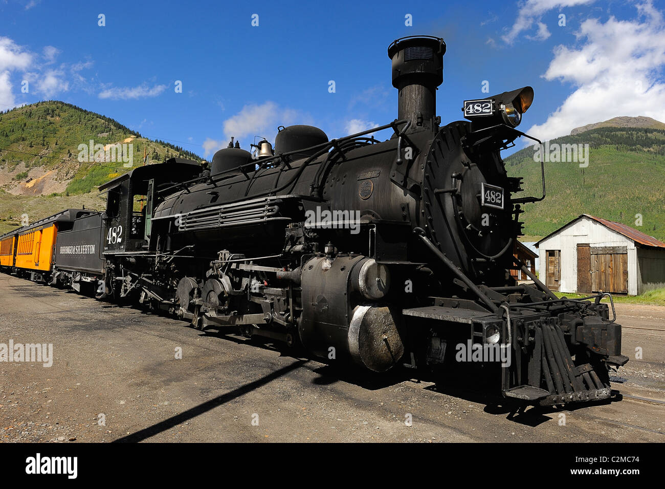 A steam engine, locomotive on the railroad between Durango and ...