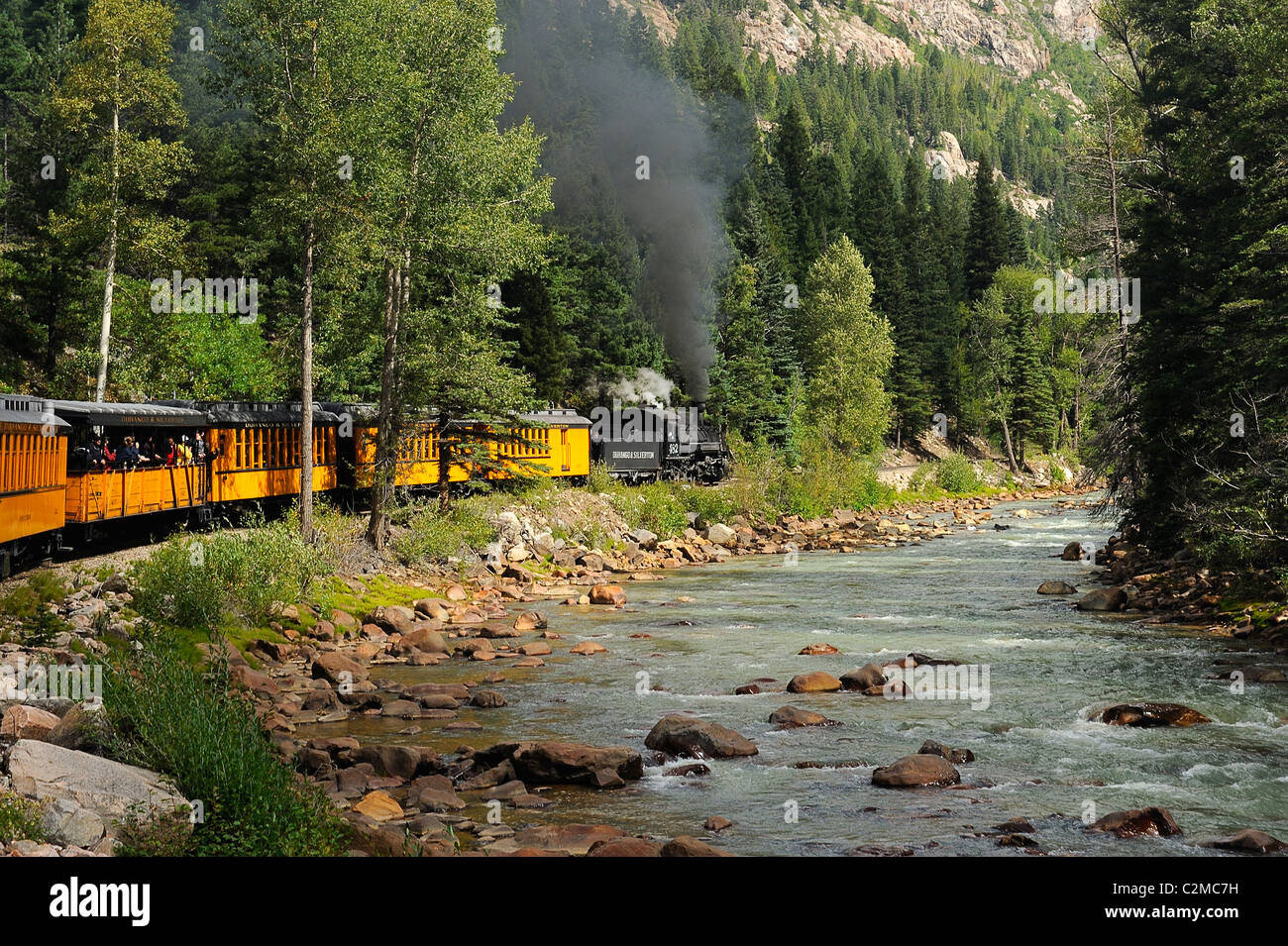 A steam engine, locomotive on the railroad between Durango and ...
