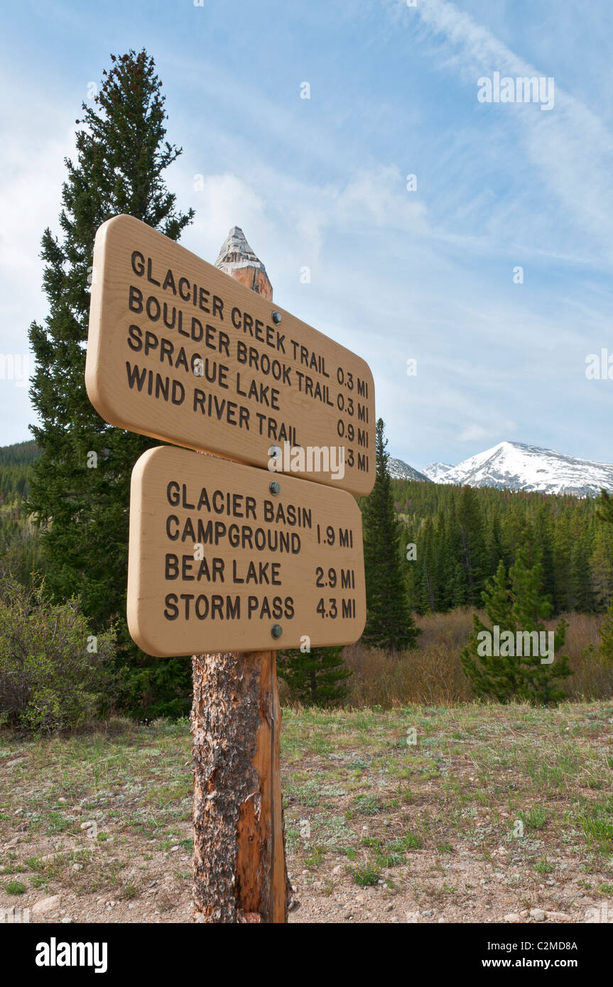 Colorado, Rocky Mountain National Park, Storm Pass Trailhead, sign ...