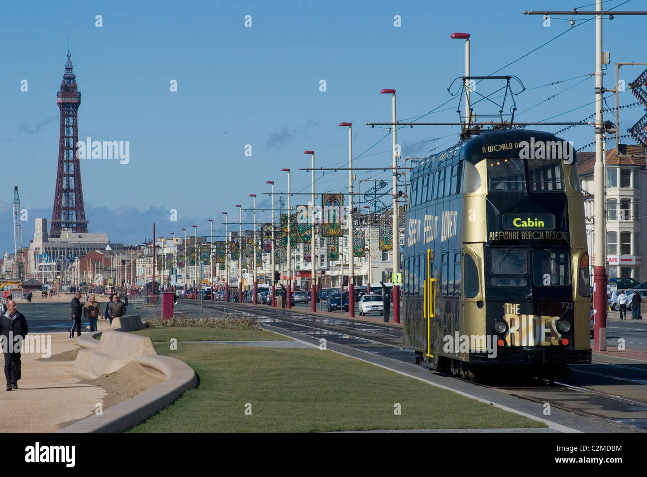 Trams along the Promenade, Blackpool, Lancashire, England Stock Photo ...